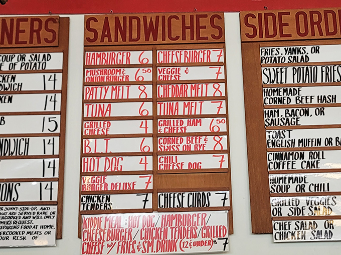 No digital screens here&mdash;just honest handwritten menu boards with decades of wisdom. The BLT has probably put thousands of kids through college.
