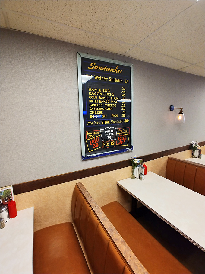 Simplicity is the ultimate sophistication on this no-nonsense menu board. When prices look like they're from another era, you know you're somewhere special.