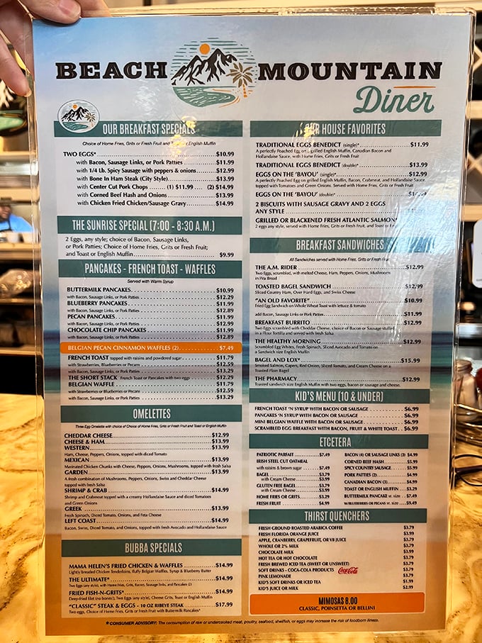 The menu at Beach Mountain is like a good novel&mdash;you want to experience every page. The "Classic" Steak & Eggs beckons.