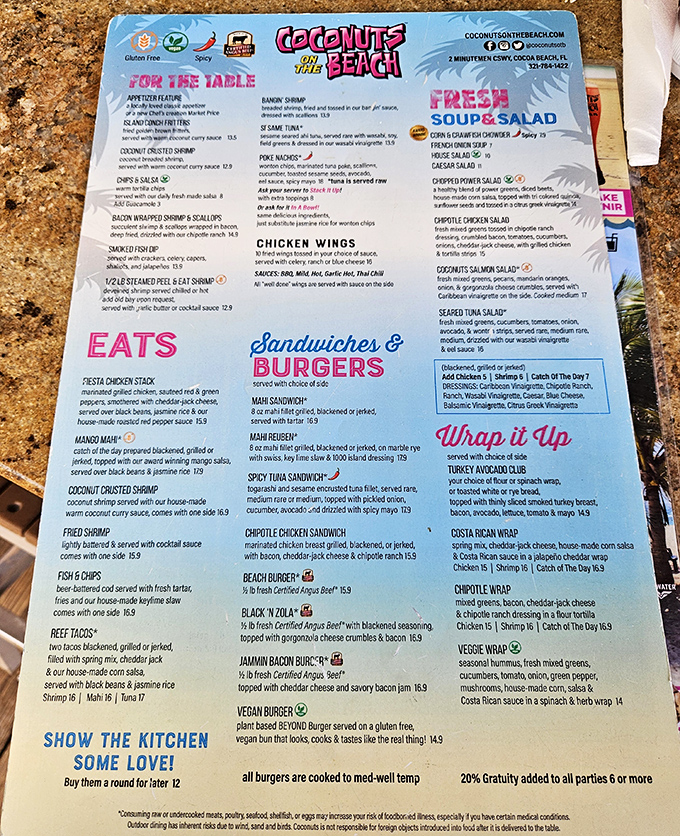 A menu that reads like a love letter to the ocean. Each description promises a vacation for your taste buds without requiring a passport.