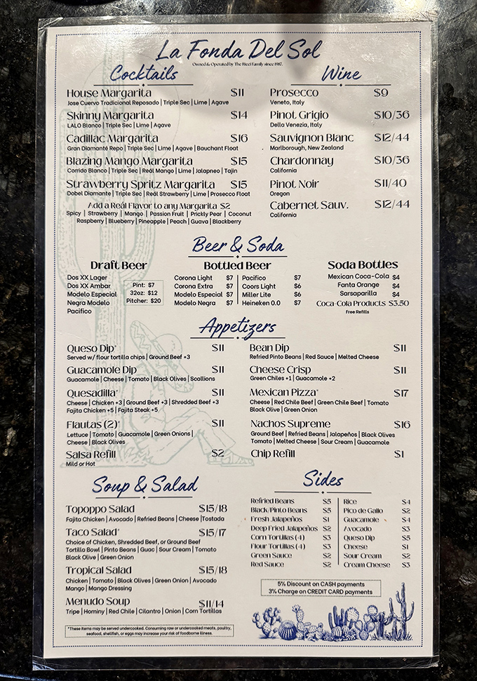 The menu reads like a love letter to Mexican cuisine&mdash;from house margaritas to nachos supreme, each offering promises a flavor fiesta worth celebrating.