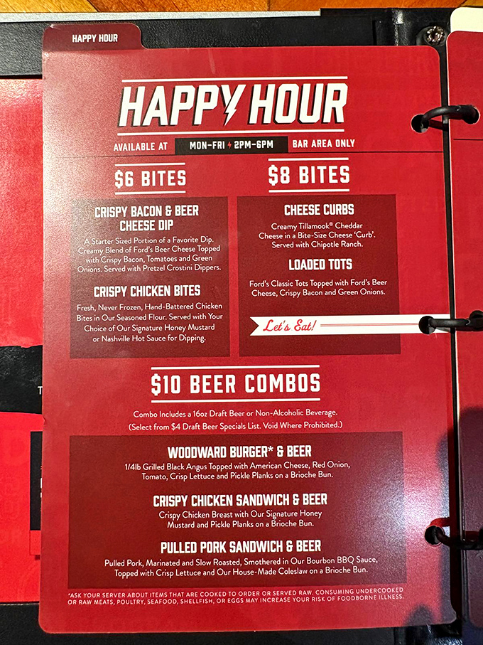 Happy hour heaven awaits! Ford's Garage offers wallet-friendly bites and beer combos that'll fuel your appetite without draining your tank.