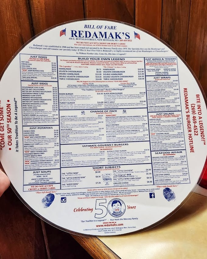 The circular menu is a roadmap to happiness, with all roads leading to burger bliss. Choose your own adventure!