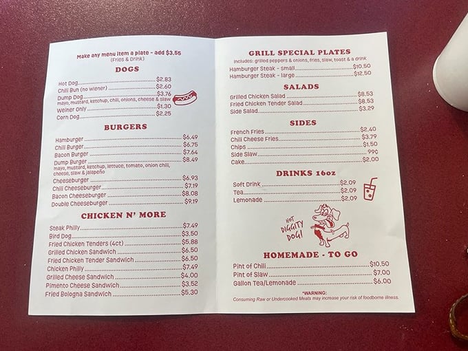 A menu that gets straight to the point—no fancy descriptions needed when the food speaks this eloquently for itself.