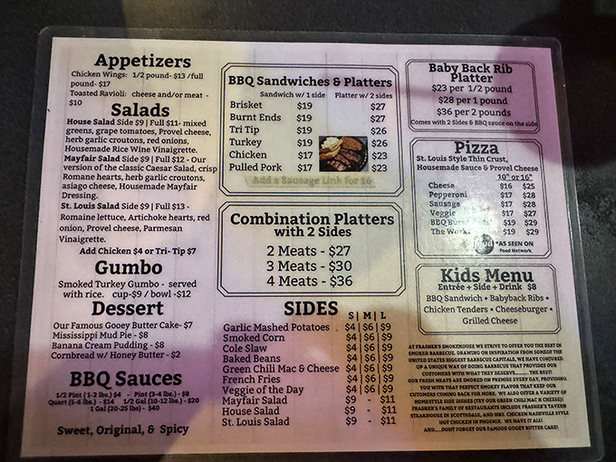A menu that reads like a love letter to American BBQ traditions. Decision paralysis has never been so delicious.
