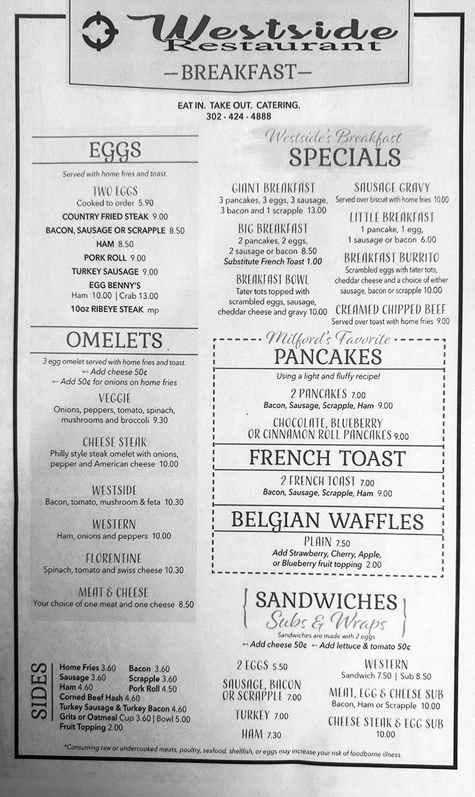 This menu isn't just a list of options&mdash;it's a roadmap to happiness with scrapple as your trusty Delaware compass.