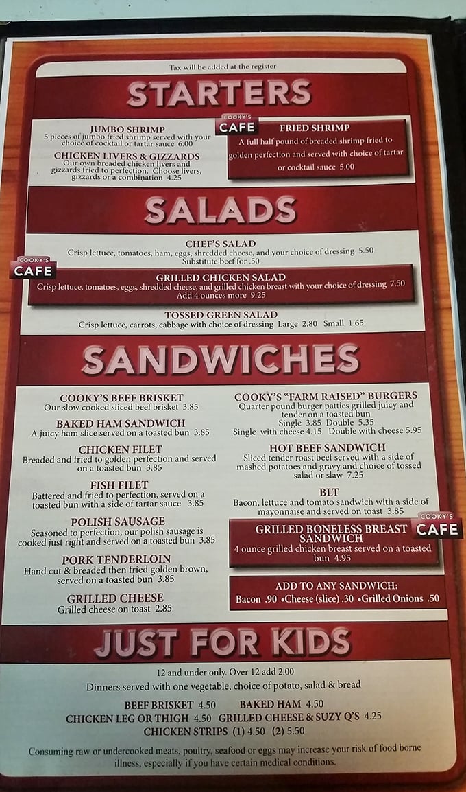 This menu reads like a love letter to American comfort food classics, from jumbo shrimp to farm-raised burgers that remind you what beef should taste like.