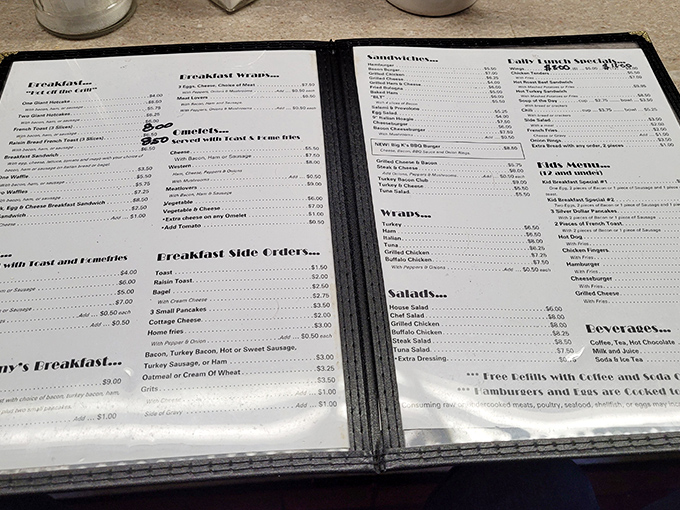 A menu that reads like a love letter to breakfast, with prices that won't require a second mortgage.