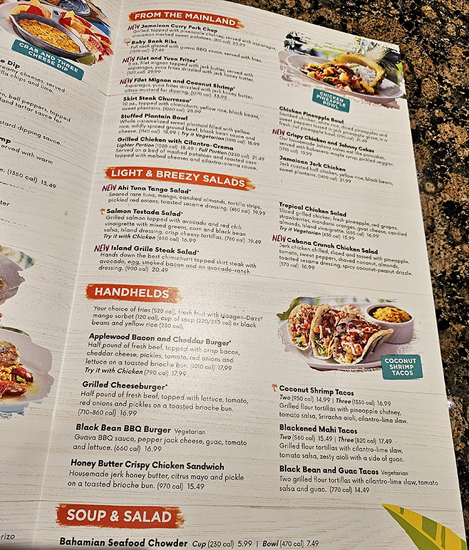 The menu reads like a Caribbean travel itinerary, each dish a passport stamp for your taste buds' island-hopping adventure.