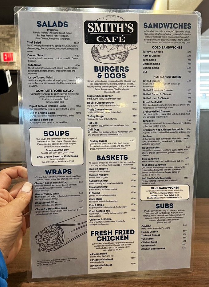 This menu isn't just laminated &ndash; it's a roadmap to happiness. From burgers to crab cakes, it's the Delaware equivalent of finding the Holy Grail.