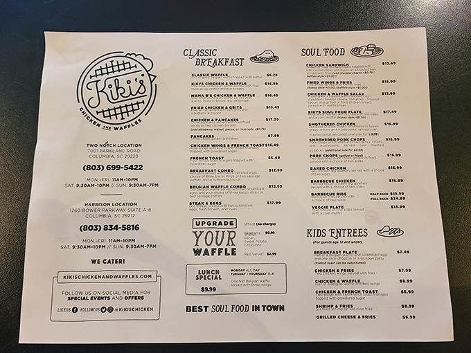 The menu reads like a love letter to Southern comfort, with chicken and waffles taking center stage in this delicious drama.