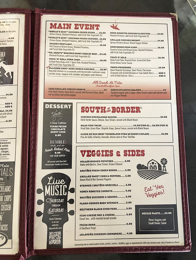 The menu reads like a love letter to Southern comfort, each dish promising the kind of satisfaction that makes you want to hug the chef afterward.