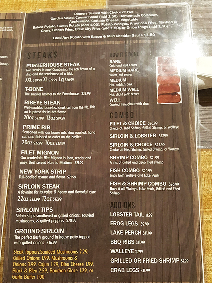 The menu at Bill's reads like a carnivore's love letter &ndash; that Porterhouse description alone is enough to make your mouth water from three counties away.