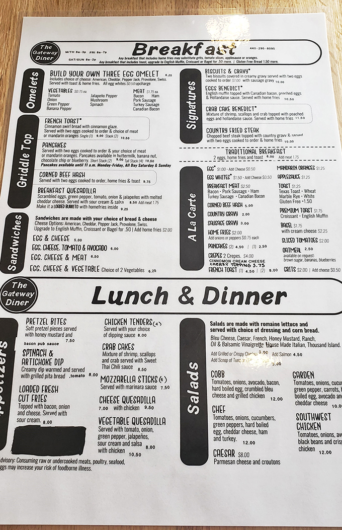 This menu reads like a love letter to breakfast classics, with each description promising comfort and satisfaction without pretension.