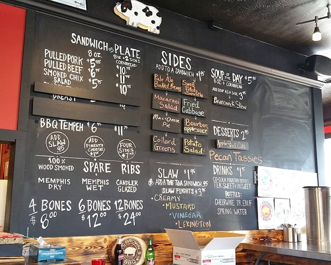 The chalkboard menu tells you everything you need to know&mdash;this is a place that takes its wood-smoking seriously and offers regional sauce styles for barbecue diplomacy.