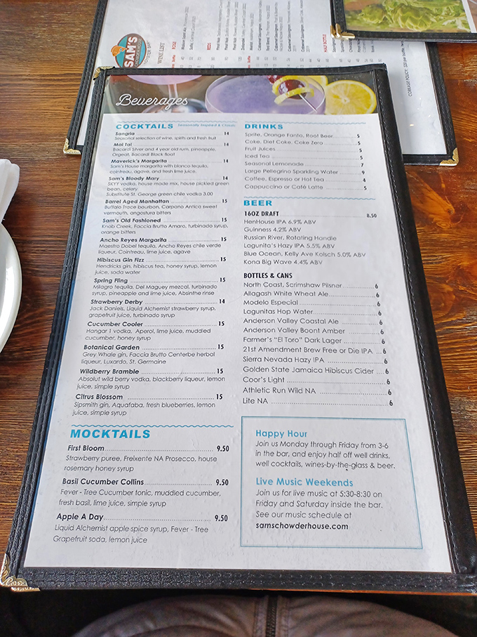 The cocktail menu reads like a love letter to coastal living. Decision paralysis has never been so delicious.