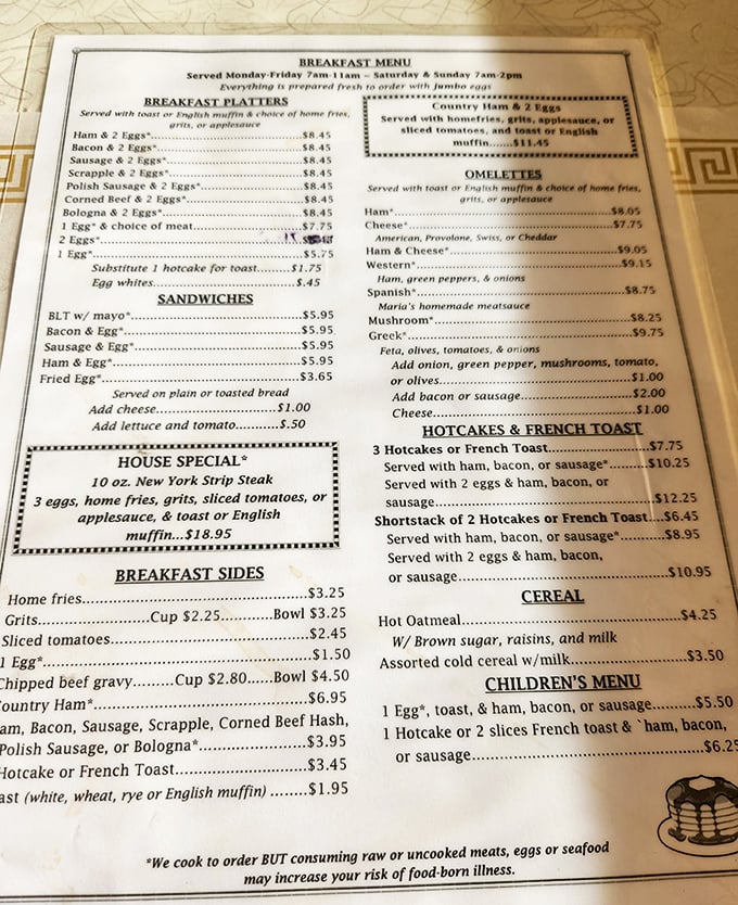 A menu that doesn't need fancy fonts or trendy superfoods—just honest breakfast classics that have been perfecting mornings since before avocado toast was born.