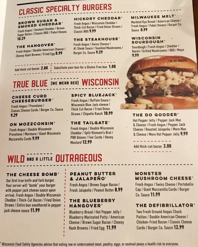 A menu that reads like a love letter to Wisconsin's dairy heritage. The "Wild and a Little Outrageous" section isn't just a description&mdash;it's a dare.
