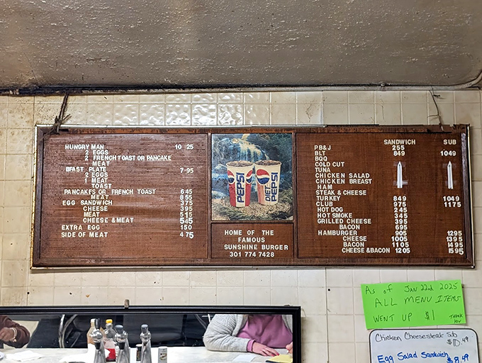 The hand-painted menu board tells you everything you need to know&mdash;this place isn't about fancy descriptions, just honest food done right.