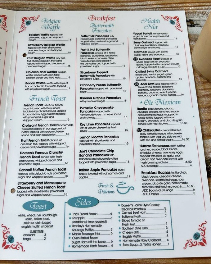 The menu reads like breakfast poetry&mdash;Belgian waffles, stuffed French toast, and pancakes that could make a cardiologist weep.