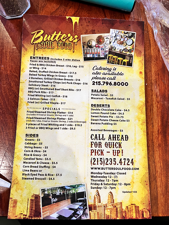 This menu reads like a love letter to Southern comfort, with prices that won't break the bank.