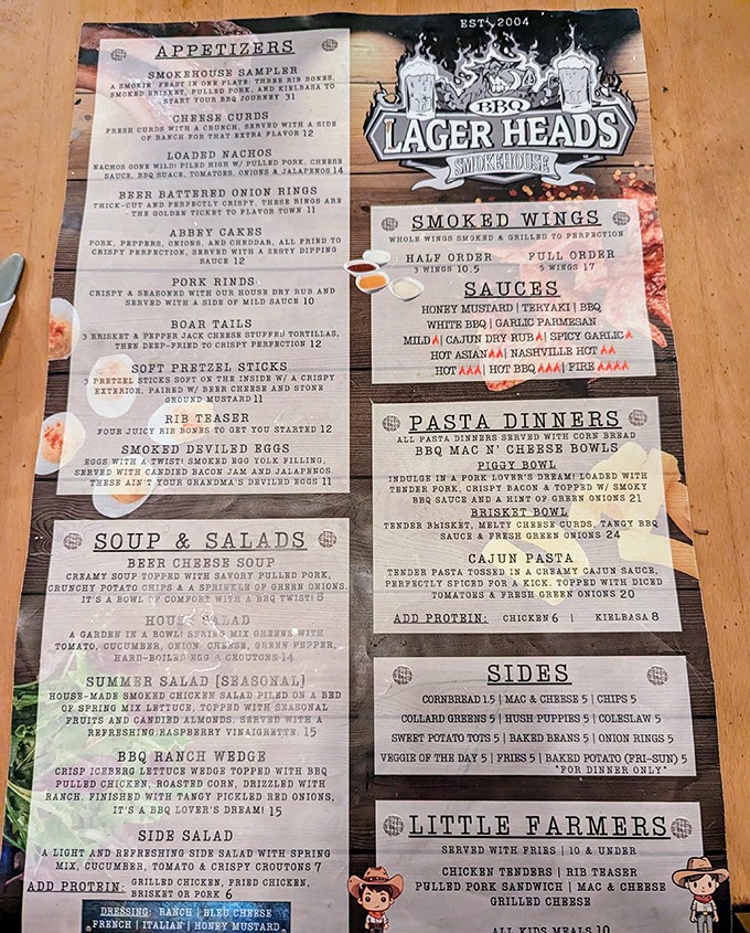 The menu reads like barbecue poetry &ndash; from Smokehouse Samplers to Abbey Cakes, each description more mouth-watering than the last.