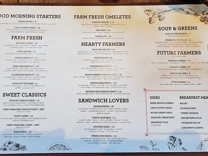 A menu that reads like a love letter to comfort food. Farm-fresh ingredients transform into creative dishes that make decision-making the hardest part of your visit.