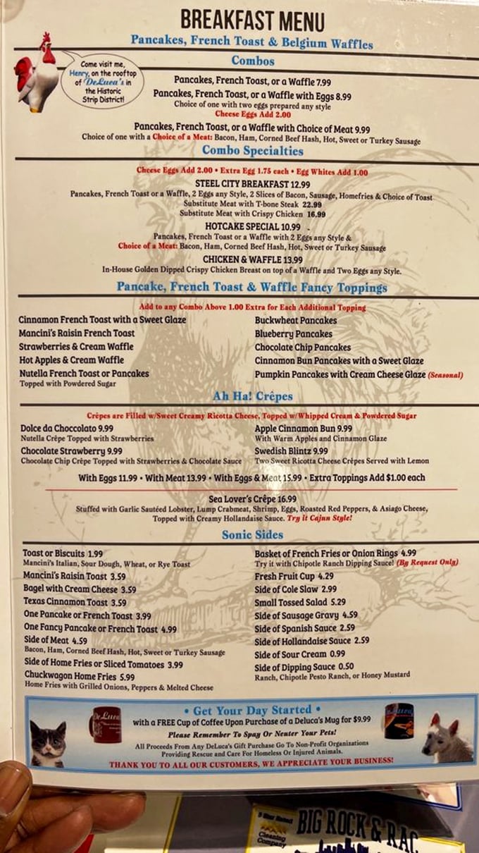 This menu isn't just reading material&mdash;it's a roadmap to breakfast nirvana, with everything from basic eggs to seafood-stuffed crepes.