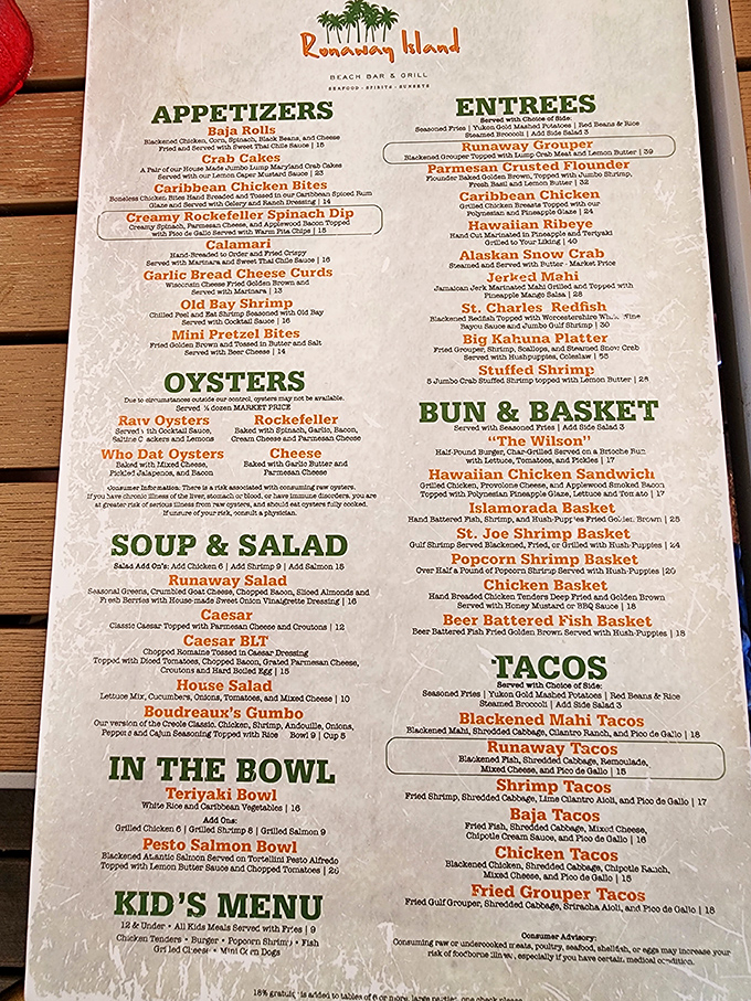 Menu treasure map alert! Between the Runaway Grouper and those Who Dat Oysters, decision paralysis has never been so delicious.