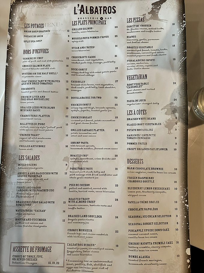 The menu reads like a love letter to French cuisine&mdash;each dish a paragraph, each section a chapter in your evening's delicious story.