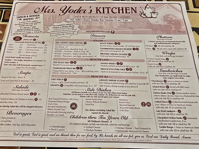 This menu isn't just a list of food&mdash;it's a roadmap to happiness with a prayer at the bottom. Soul food indeed.