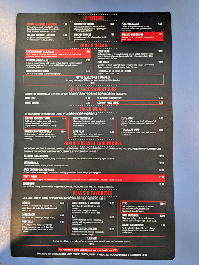 This menu isn't just a list of options&mdash;it's a roadmap to comfort food nirvana, with the panini section serving as the promised land.
