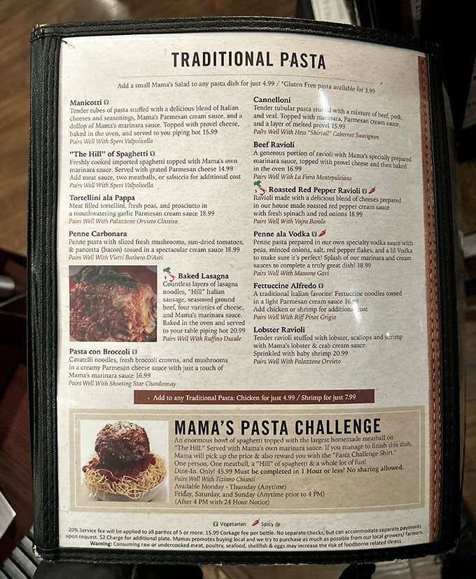 The menu that's launched a thousand food pilgrimages. That baked lasagna photo alone is worth the drive from anywhere in Missouri.