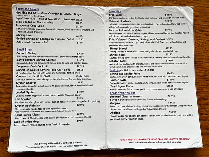 The menu reads like a love letter to the sea. Each item promising a different kind of maritime romance.