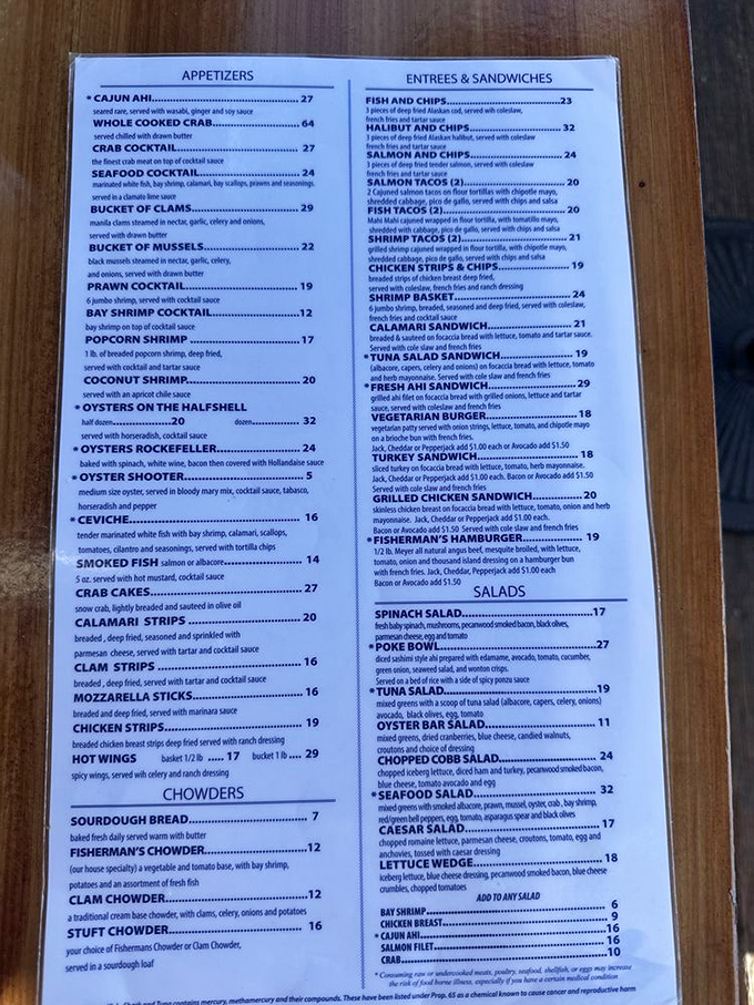 This menu isn't just a list—it's a treasure map where X marks the spot for seafood gold. The hardest part is choosing just one adventure.