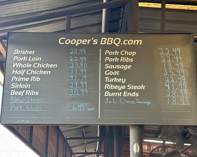 A menu board that doubles as a carnivore's dream journal. Notice how prices are merely suggestions compared to the promise of meat nirvana.