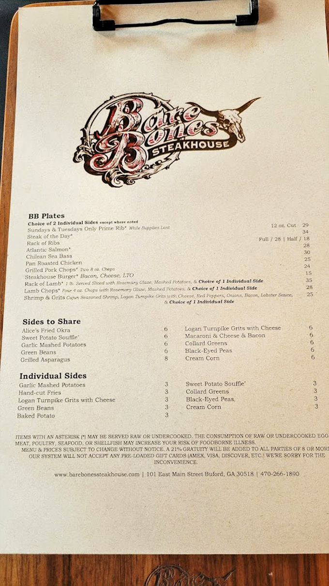 The menu tells the story without unnecessary flourishes &ndash; straightforward offerings that promise (and deliver) steakhouse perfection with Southern soul.