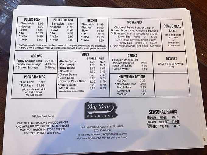 The menu at Big Dan's reads like poetry to carnivores—a beautiful, straightforward ode to meat prepared with patience and respect.