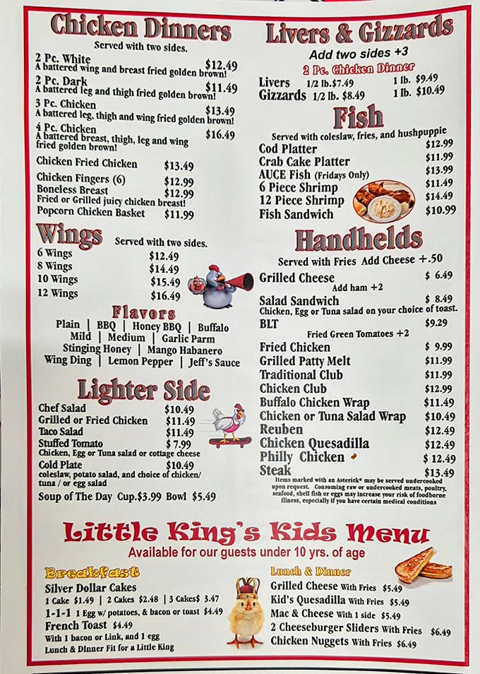 The menu reads like a love letter to comfort food classics. Notice how they don't waste precious space on kale or quinoa.