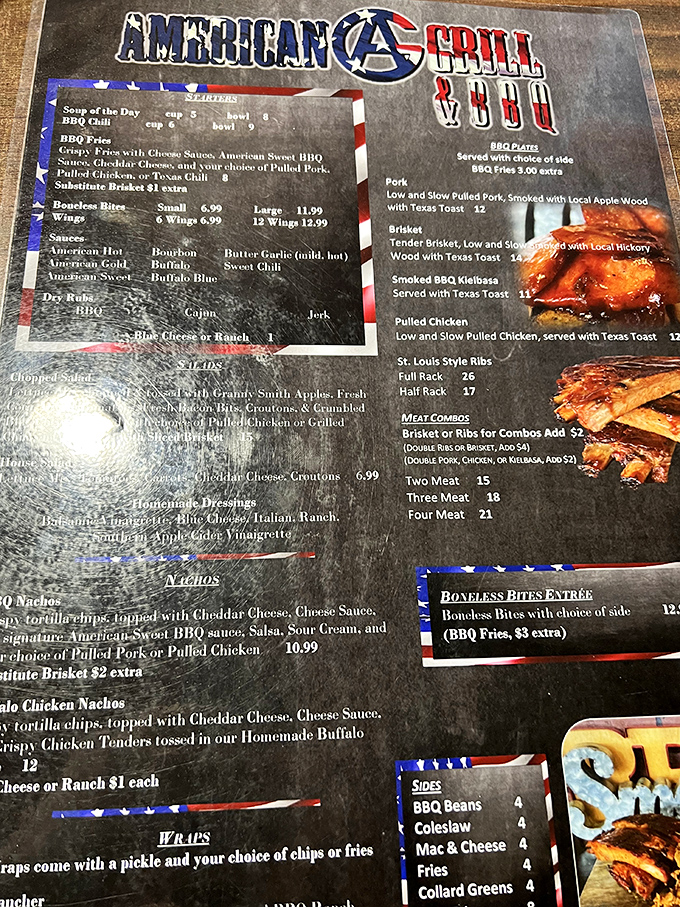 The menu reads like a love letter to smoked meat enthusiasts. Each item represents hours of patience, wood selection, and temperature control &ndash; the holy trinity of BBQ.