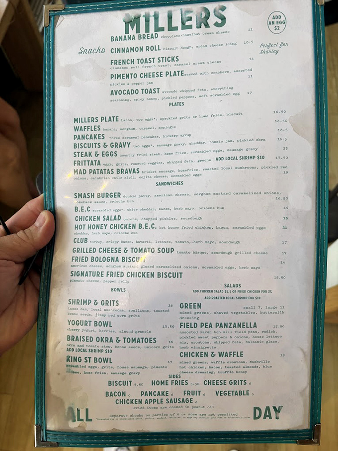 This menu isn't just a list of food—it's a love letter to Southern breakfast traditions with enough creative twists to make your taste buds do a double-take.