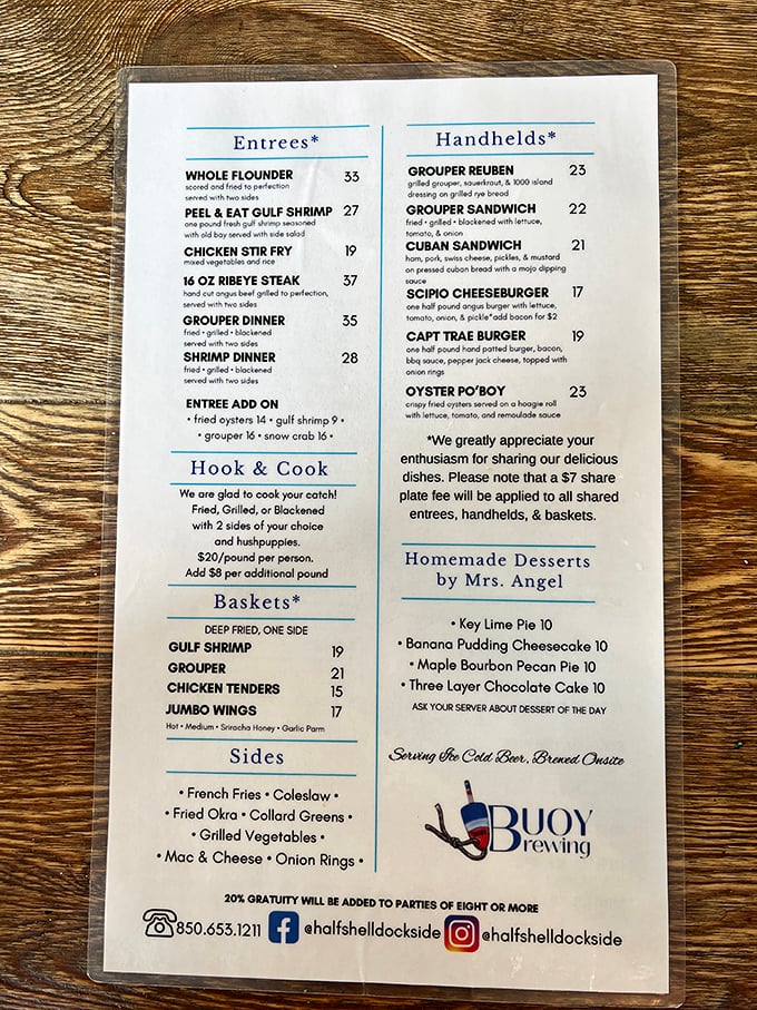 A menu that speaks fluent Gulf Coast, where grouper gets more respect than most Hollywood celebrities deserve.