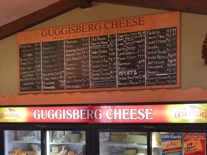 The menu board at Guggisberg is like reading a passport to flavor country. So many cheeses, so little trunk space!