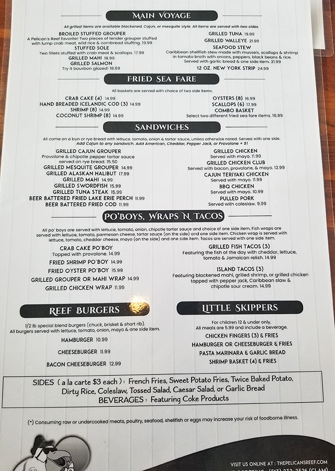 This menu isn't just a list of dishes&mdash;it's a treasure map to seafood nirvana. The "Main Voyage" section alone is worth the trip.