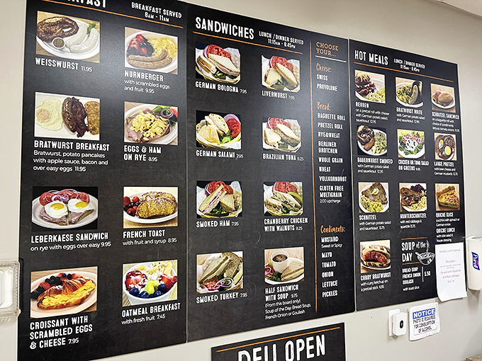 The menu board reads like a love letter to German cuisine&mdash;each photo promising a flavor journey that's worth every mile of your drive to Yalaha.