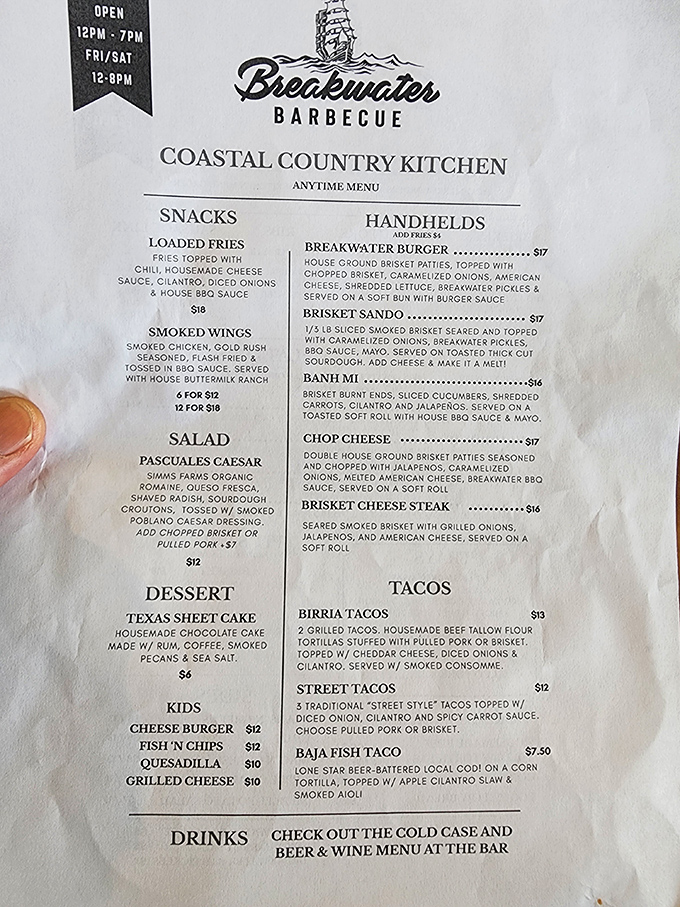 The menu reads like a love letter to smoked meats, with that prime rib playing the starring role in this delicious drama.