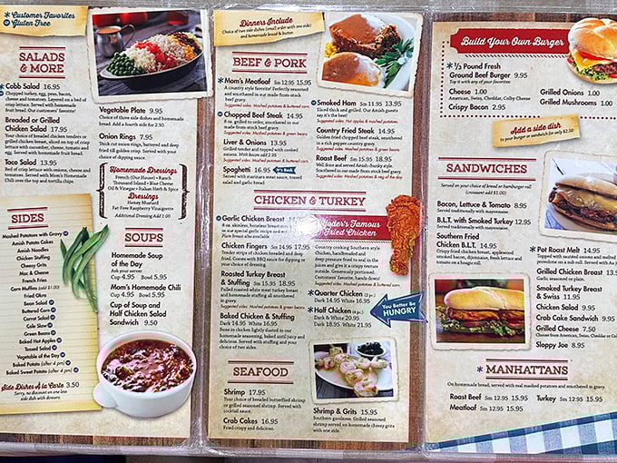 The menu at Yoder's reads like a love letter to American comfort food. Each page promises the kind of meal that makes you want to hug the chef.