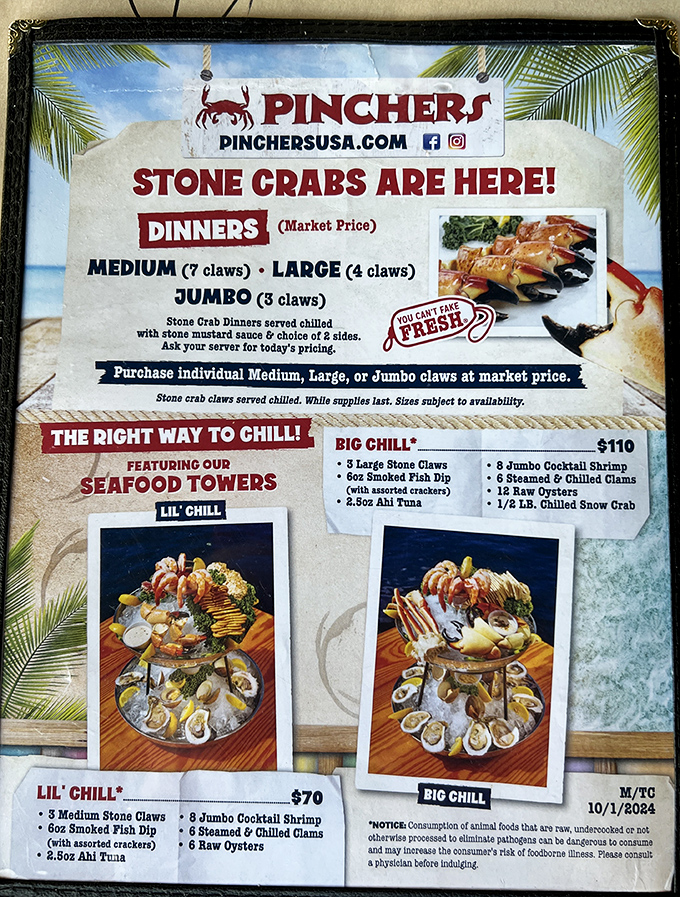 Stone crabs aren't just on the menu&mdash;they're the headliners in a seafood rock concert. The "Big Chill" tower is the aquatic equivalent of a greatest hits album.