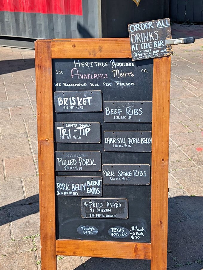 A chalkboard of possibilities that reads like poetry to carnivores. Each line represents hours of smoky dedication and a potential nap afterward.