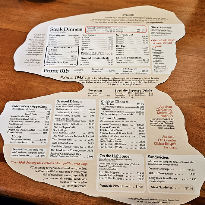 This menu isn't just a list of options&mdash;it's a treasure map where X marks the ribeye. Adventure awaits between these paper borders.